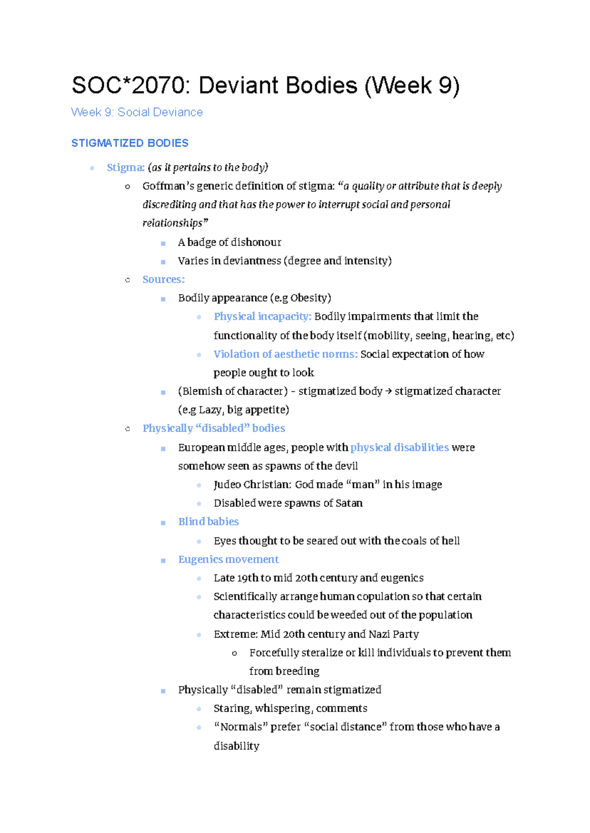 SOC*2070 Deviant Bodies: Week 9 - Exploring Stigmatized Bodies - Studocu