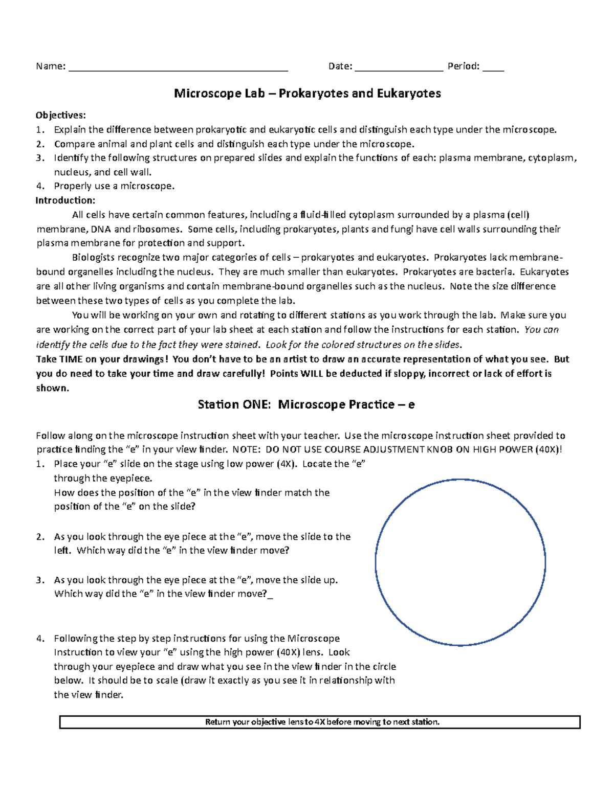 Microscope Lab: Prokaryotes vs Eukaryotes (2024-25) - Studocu