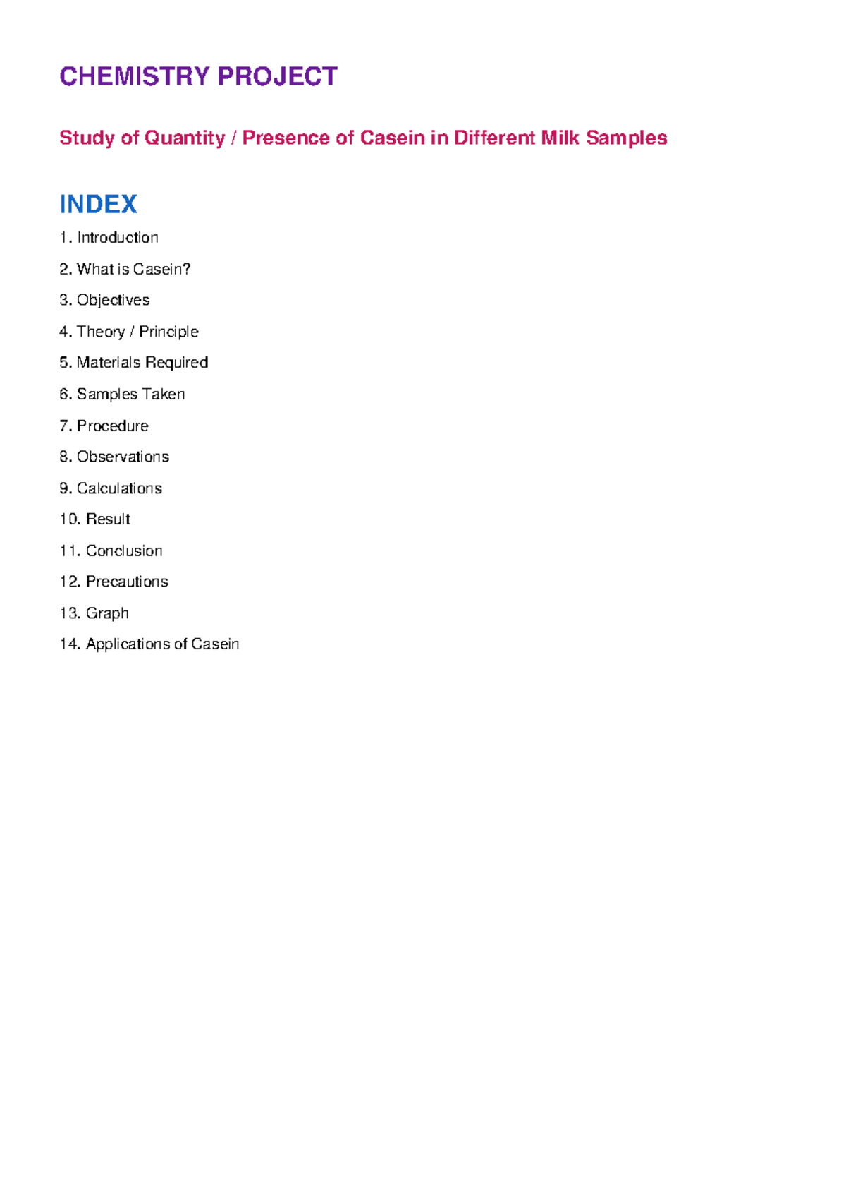 CHEM 101 Project: Casein Content in Various Milk Samples - Studocu