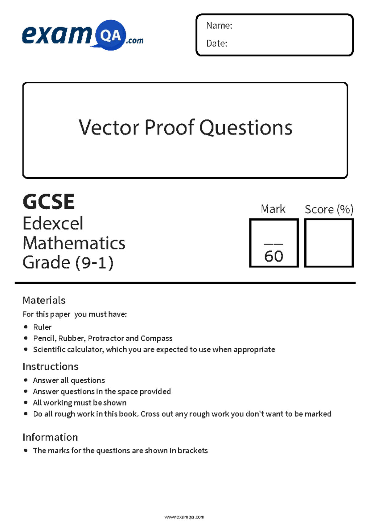 GCSE Mathematics Vector Proof Questions Solutions Mark Edexcel - Studocu