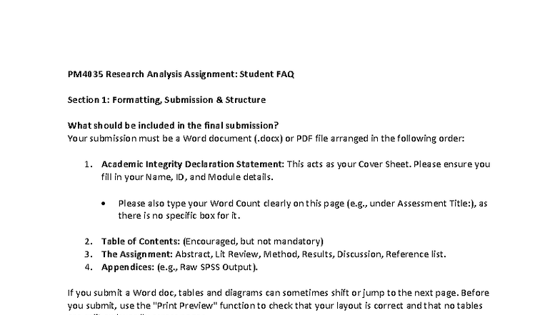 W12 PM4035 Research Analysis Assignment: Formatting & Submission FAQ - Studocu