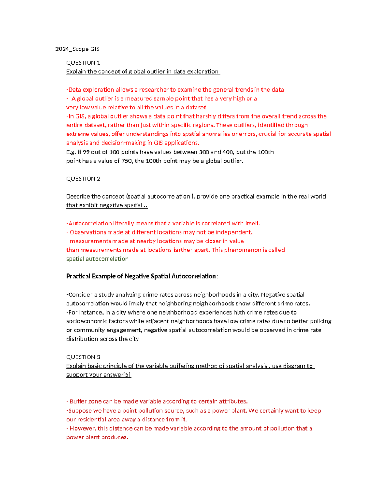 2024_GIS Final Exam: Global Outliers & Spatial Analysis Concepts - Studocu