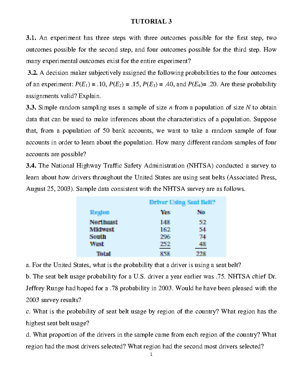 2025-Tutorial 3 - Stat Probabilities and Analysis Exercises - Studocu
