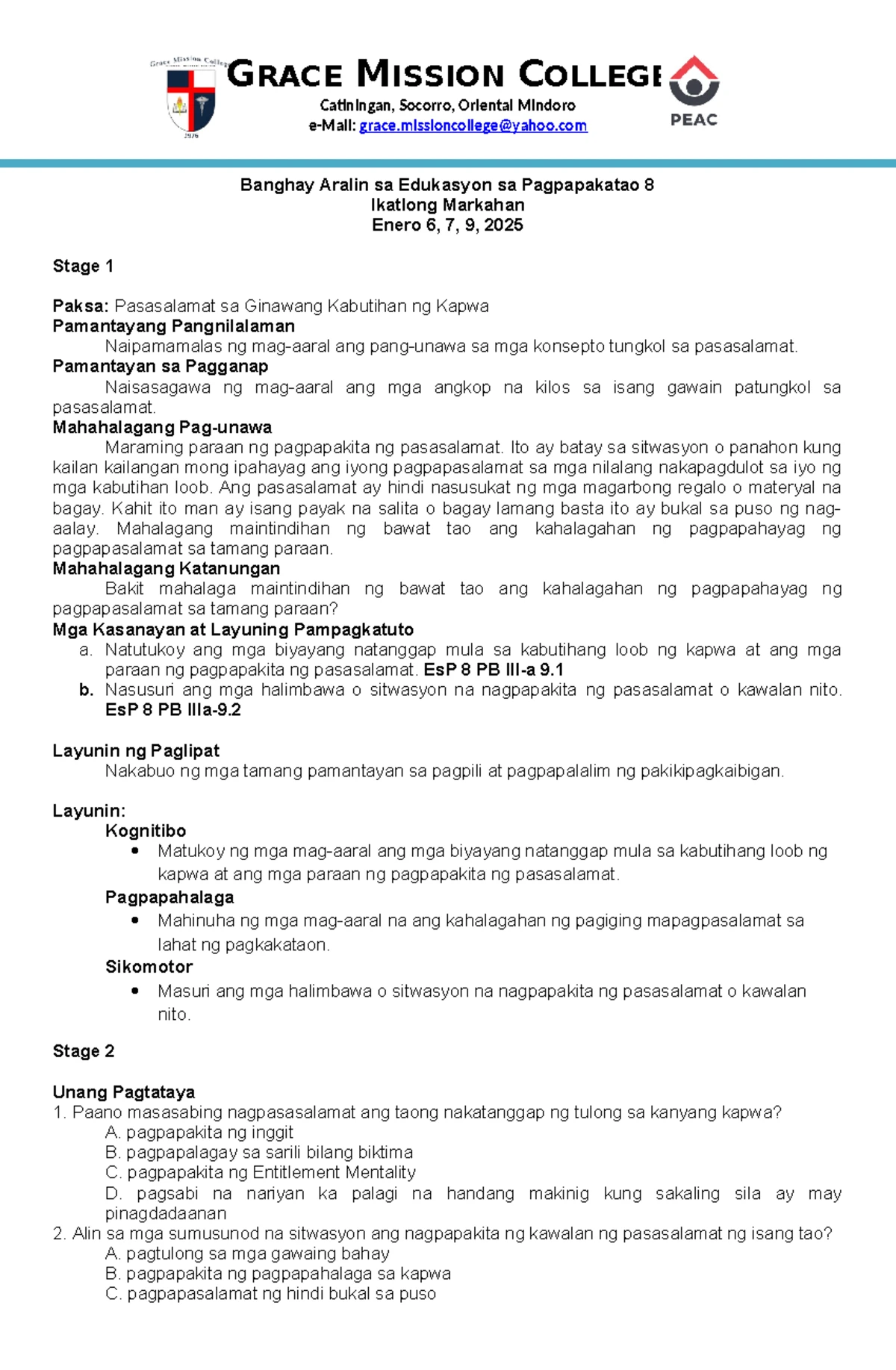 LP-Q3 W3 Es P8 - Lesson Plan on Respect and Obedience for Edukasyon 8 ...
