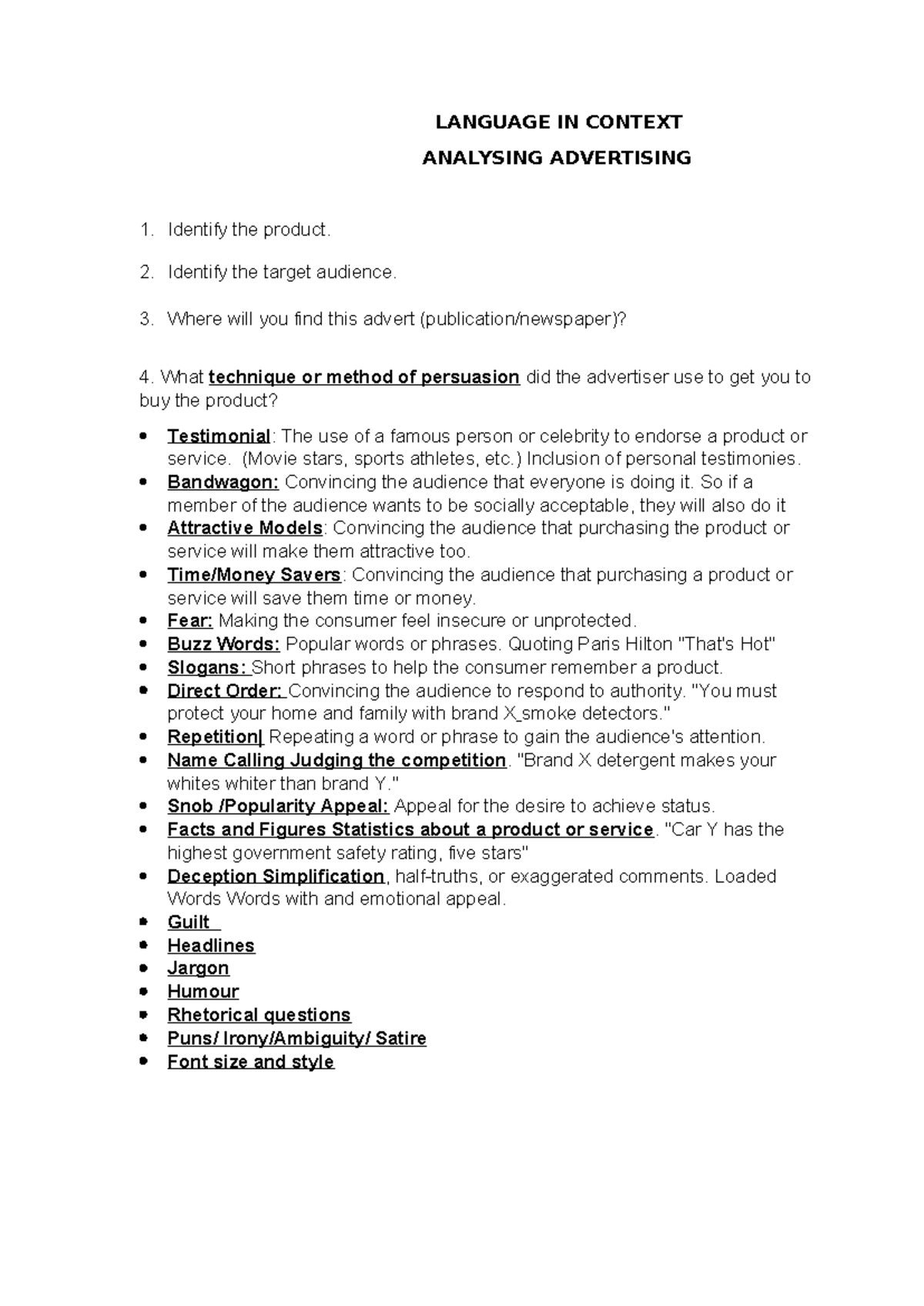 LANGUAGE IN CONTEXT: ADVERTISING ANALYSIS - GRADE 12 PAPER 2 - Studocu