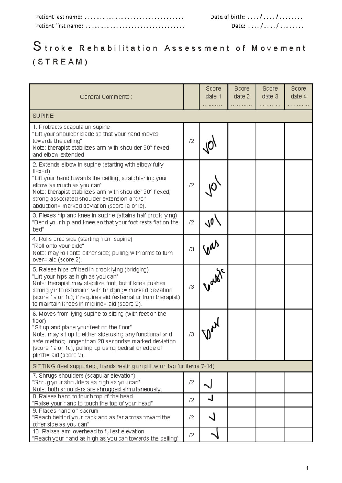 Stroke Rehabilitation Assessment of Movement (STREAM) Guide - Studocu