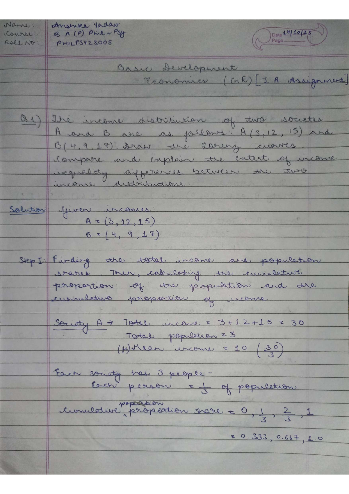 B.A.(P) Phil Psy: Basic Development Economics Assignment by Anshika ...