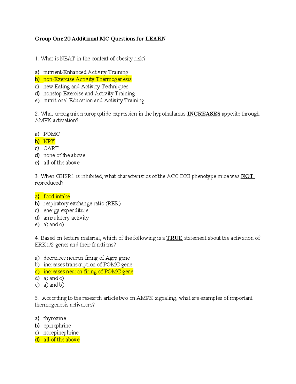 Group One: 20 Additional MC Questions for LEARN (Exam Prep) - Studocu