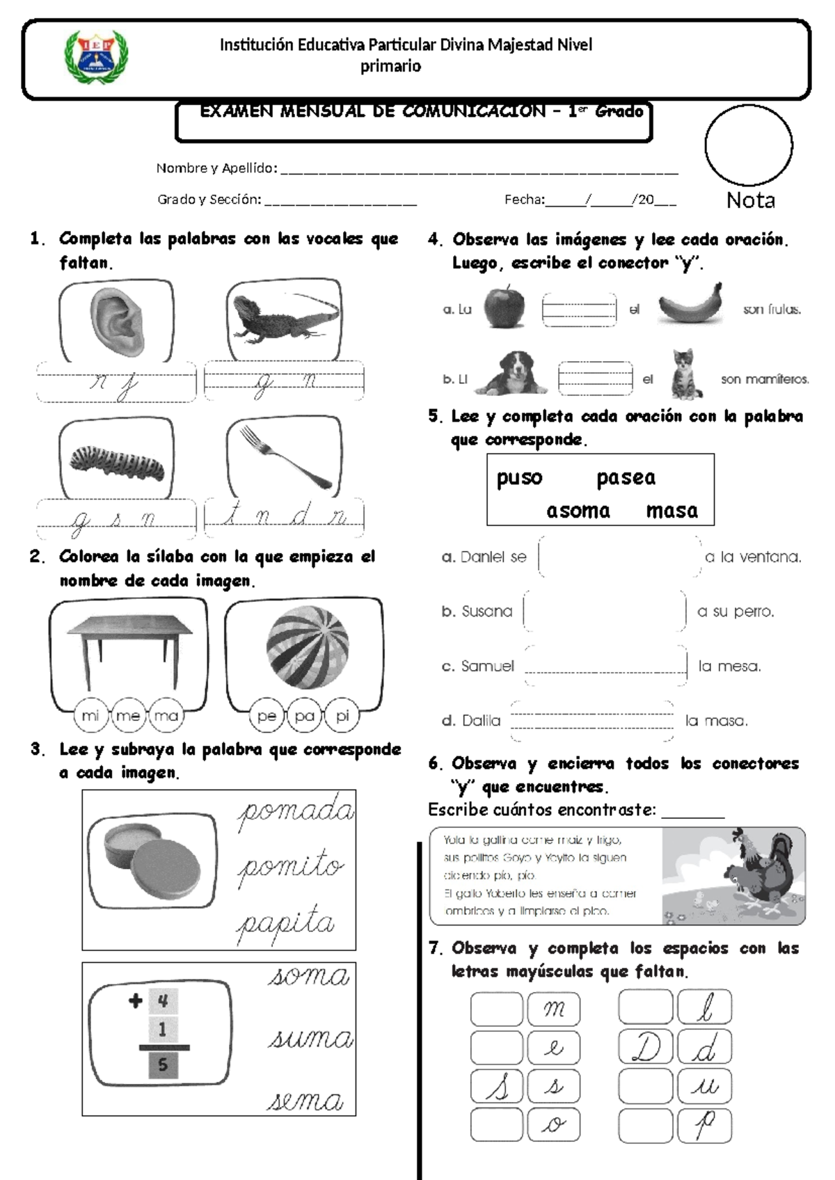 Examen Mensual De Comunicación 1er Grado Studocu