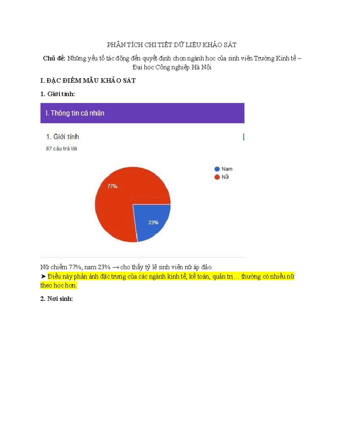 PHÂN TÍCH DỮ LIỆU KHẢO SÁT - PHÂN TÍCH CHI TIẾT DỮ LIỆU KHẢO SÁT Chủ đề ...