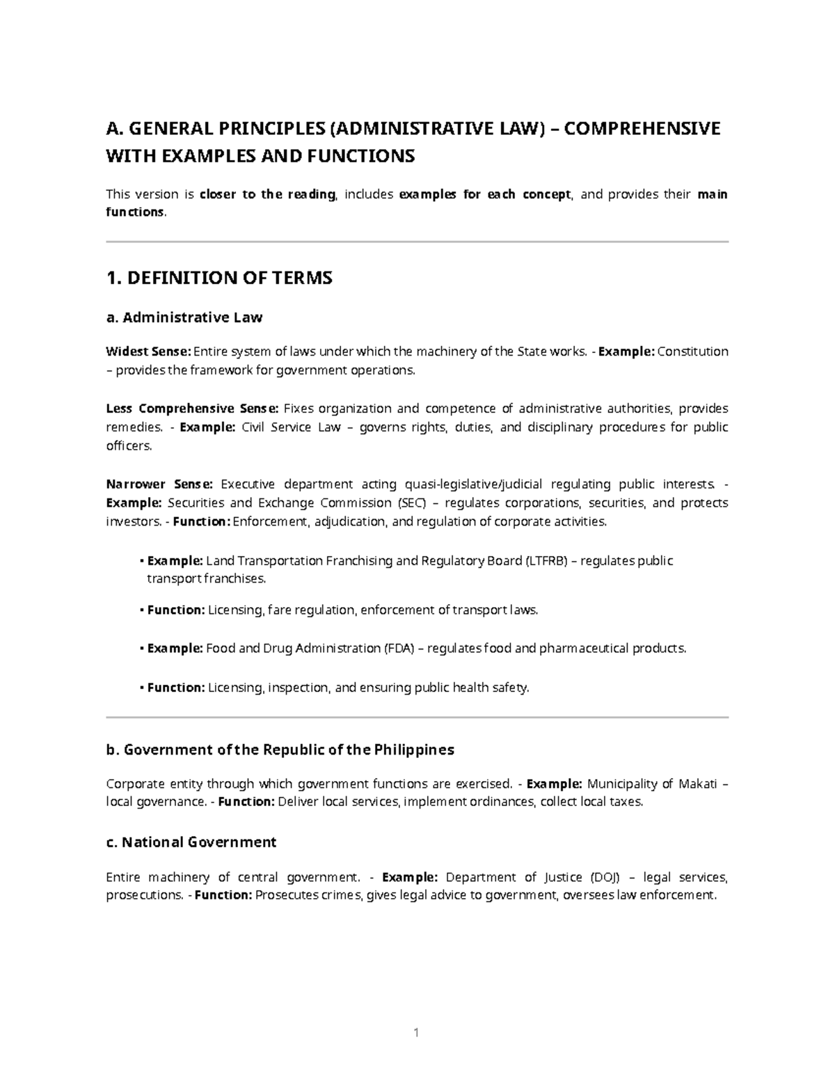 Administrative Law (ADMIN 101) General Principles Reviewer with ...
