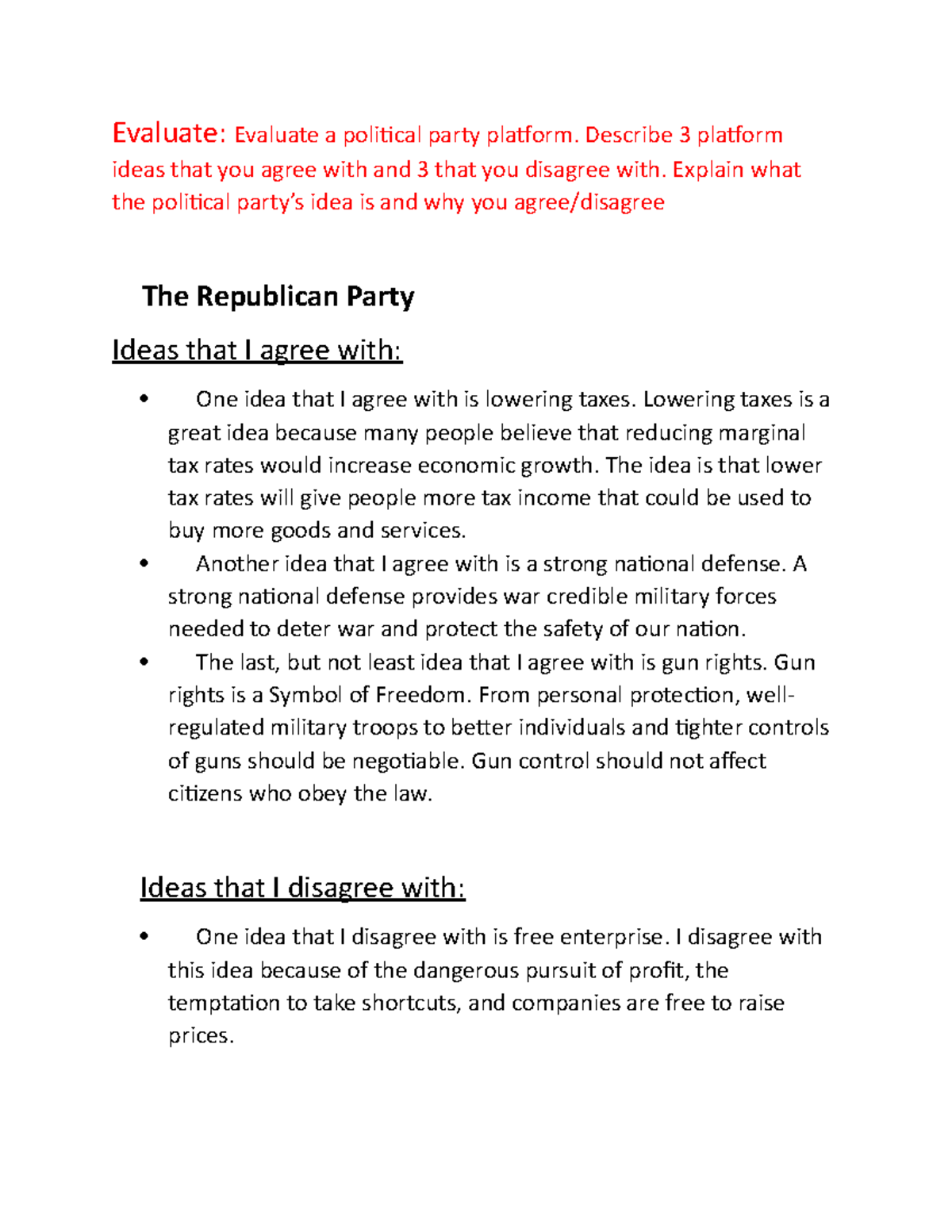 American Government Unit 4 Choice Board #2 - Evaluate: Evaluate a ...