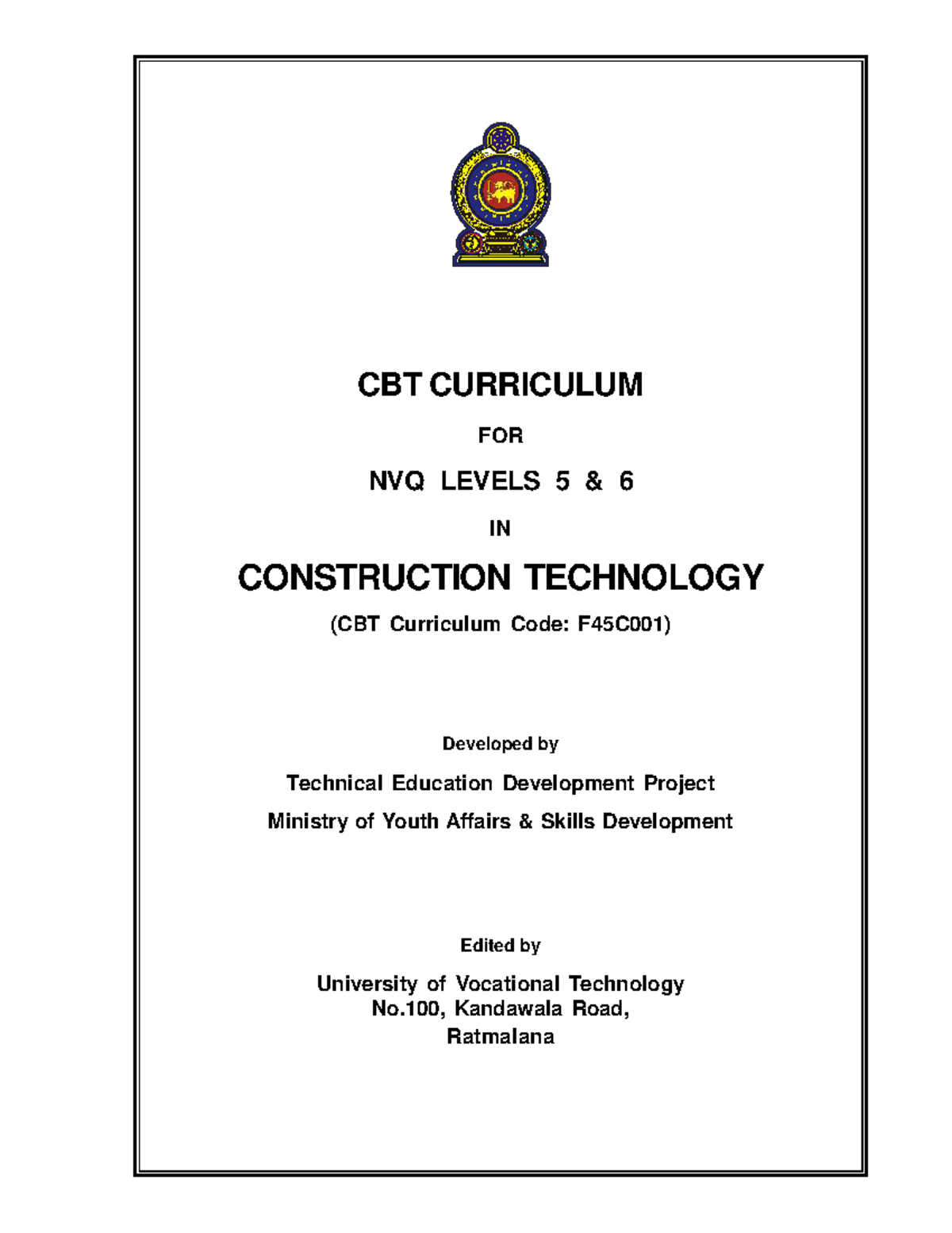 CBT Curriculum for NVQ Levels 5 & 6 in Construction Technology (F45C001 ...