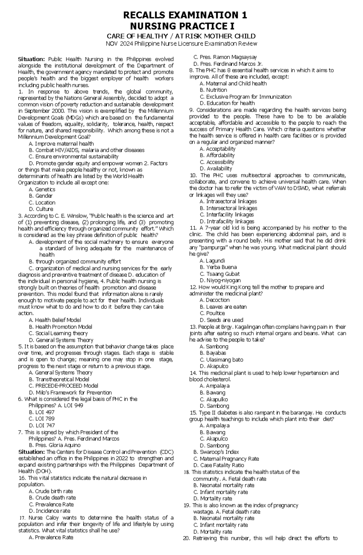 NP1 - Nursing Practice I Exam Questions for Nov 2024 Review - Studocu