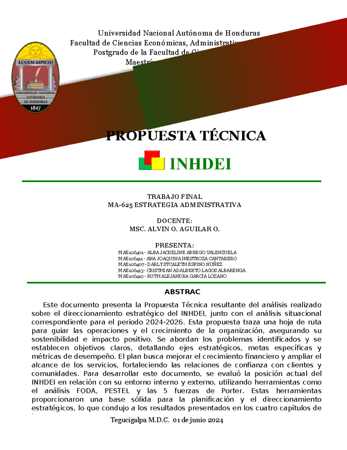 Trabajo Final MA-625: Propuesta Técnica sobre Estrategia Administrativa ...