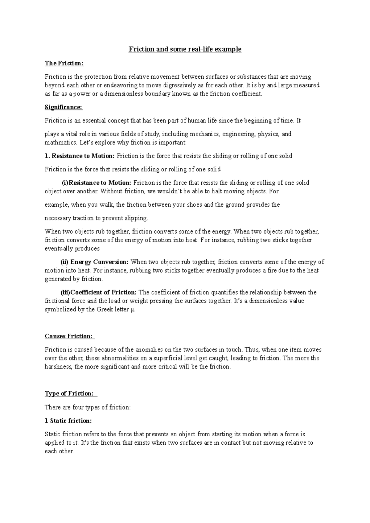 Phy asin - Physics assaingment - Friction and some real-life example ...