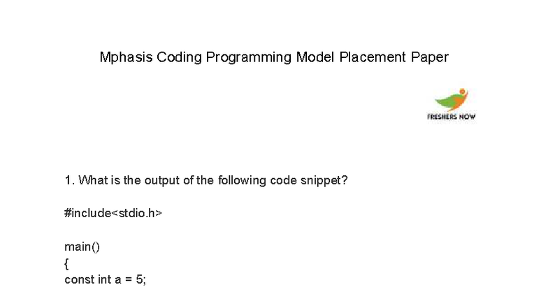 Mphasis Coding Programming Model Placement Paper - Sample Questions ...