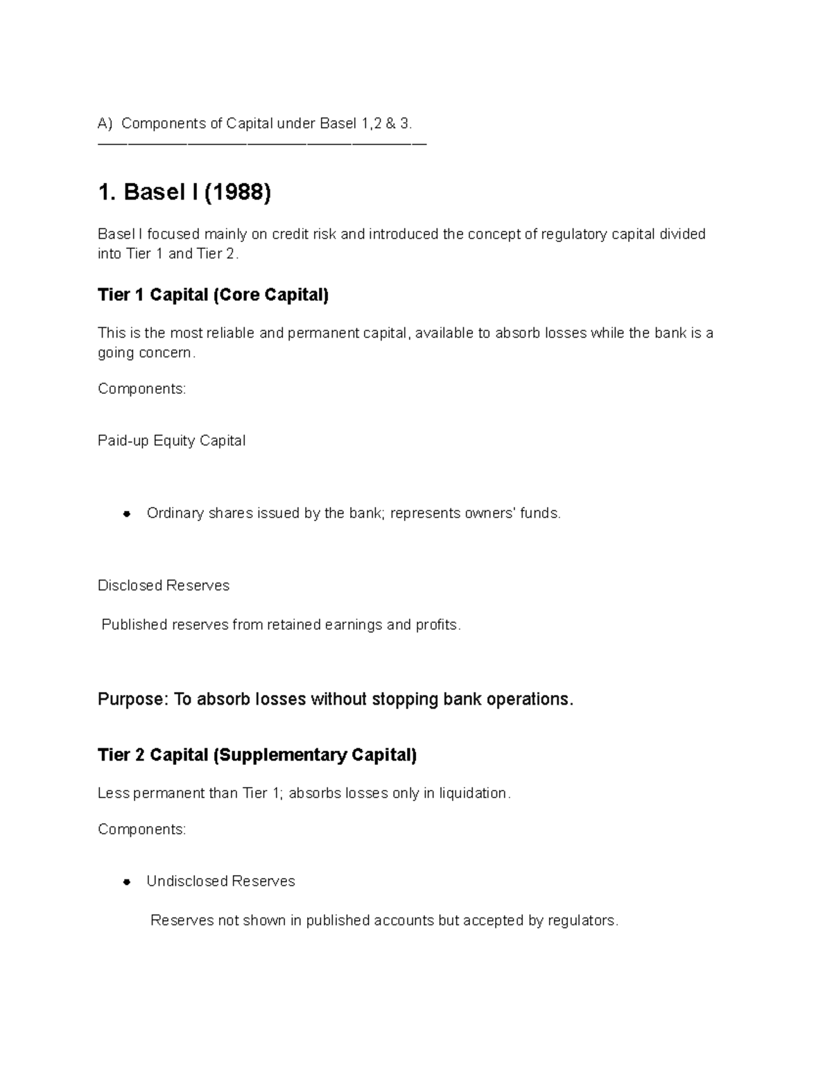 Capital Components as per Basel I, II, and III: A Comprehensive ...