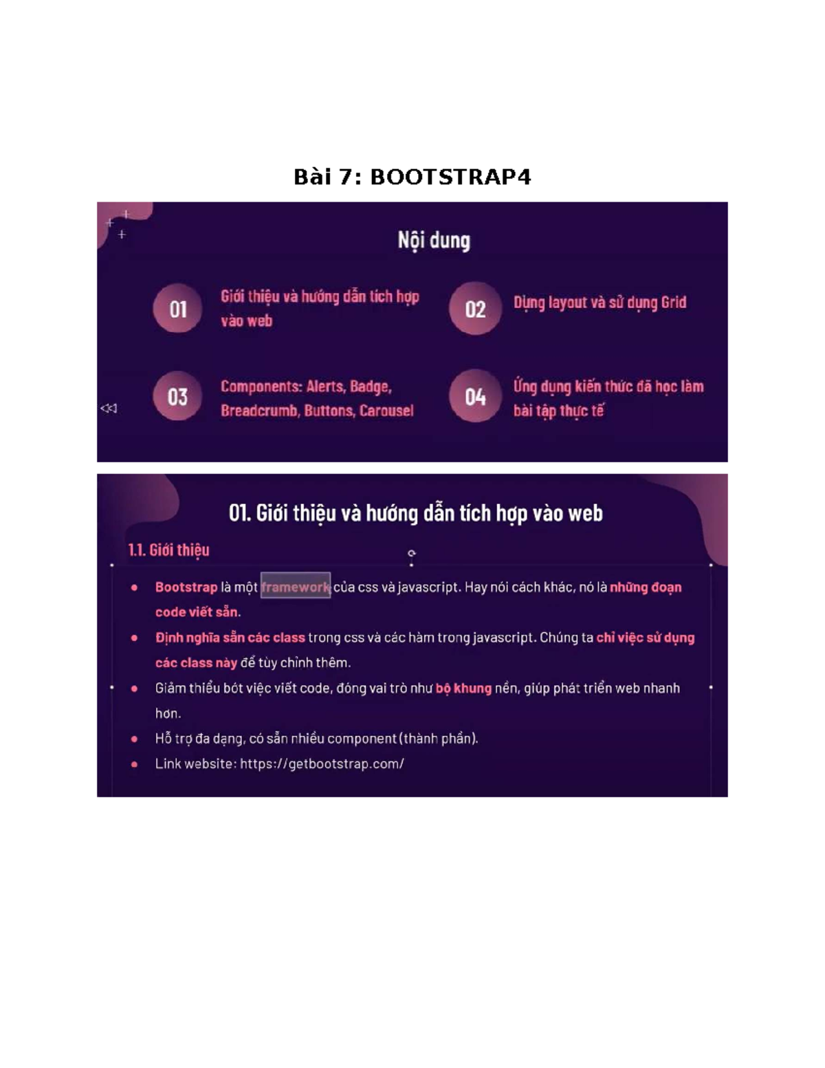 Bài 7: Hướng Dẫn Sử Dụng Bootstrap 4 - Layout, Grid & Components - Studocu