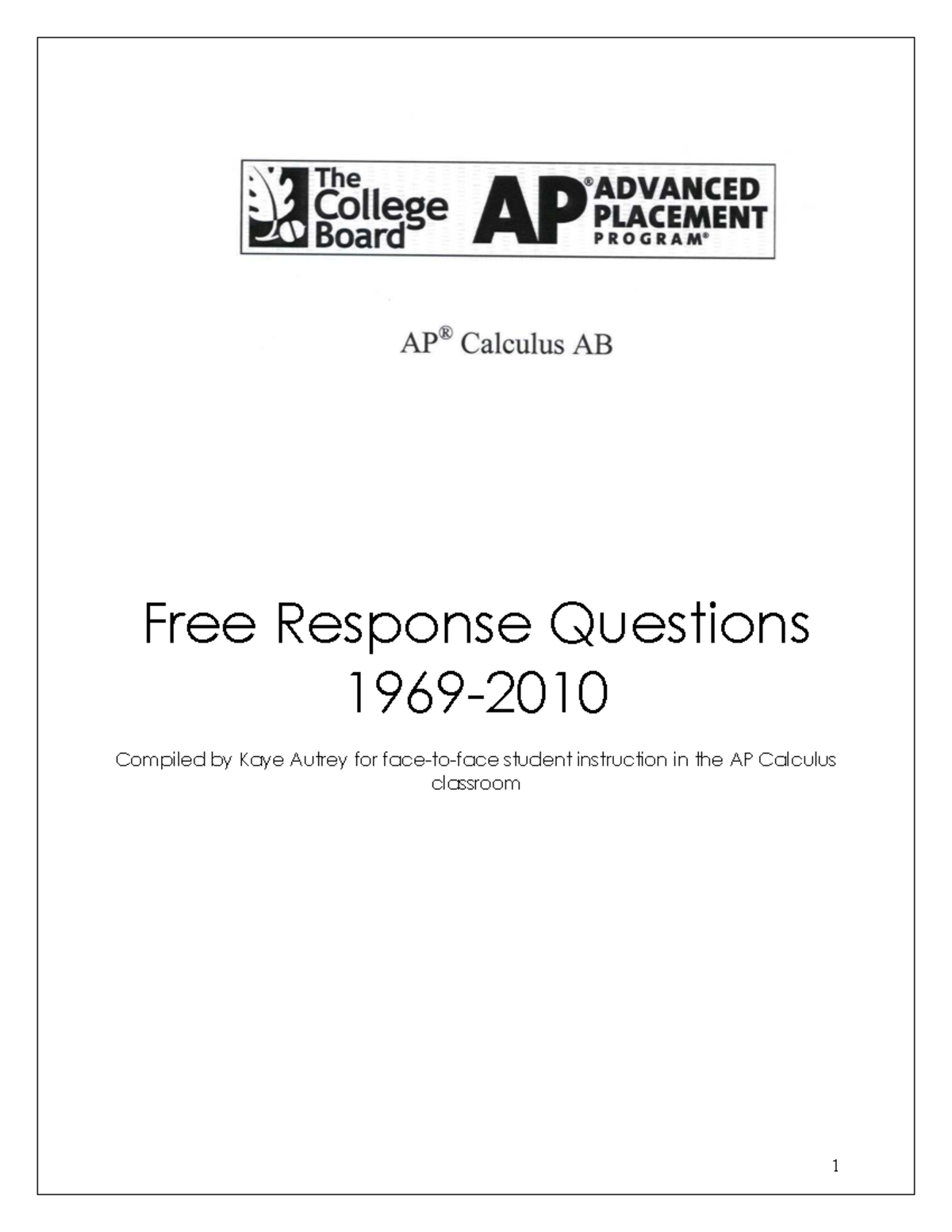 AP Calculus Free Response Questions Compilation for Student Instruction ...