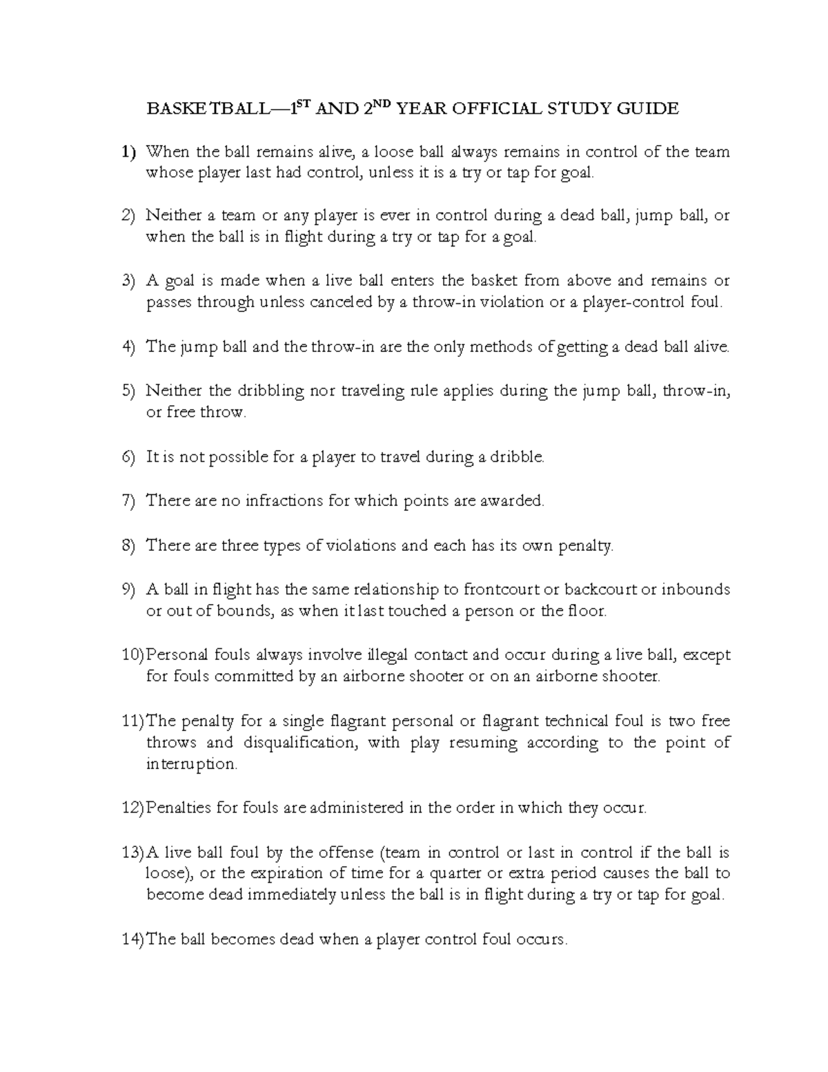 Basketball Official Study Guide for 1st & 2nd Year Students - Studocu