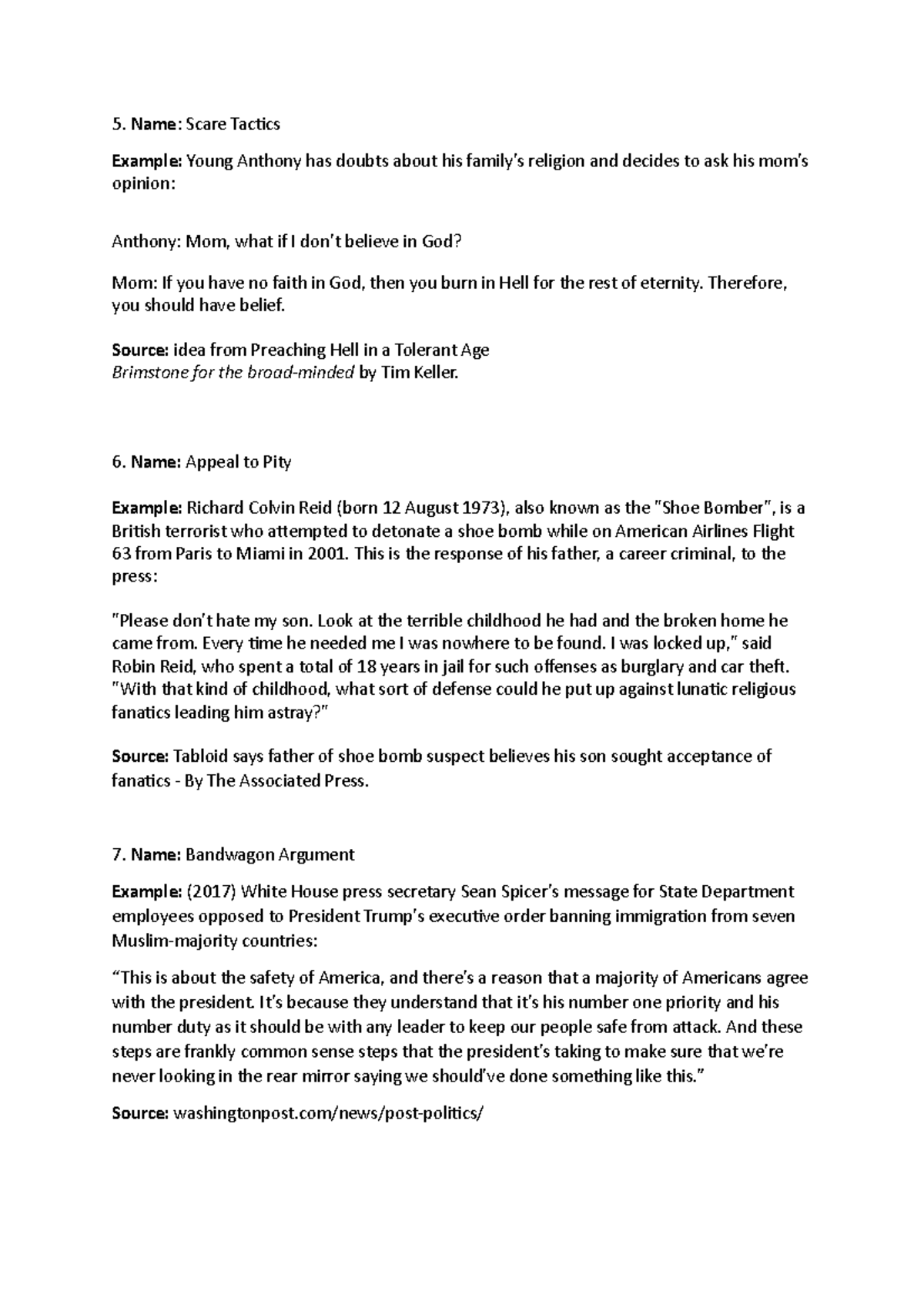 Homework: examples of 3 fallacies - Name : Scare Tactics Example: Young ...