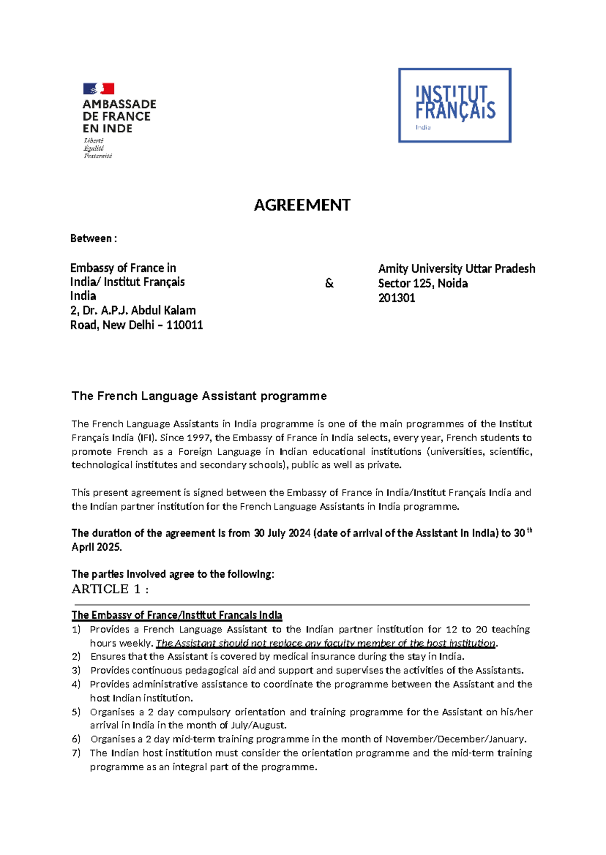 Agreement - French Language Assistants Programme 2024-25 - Studocu