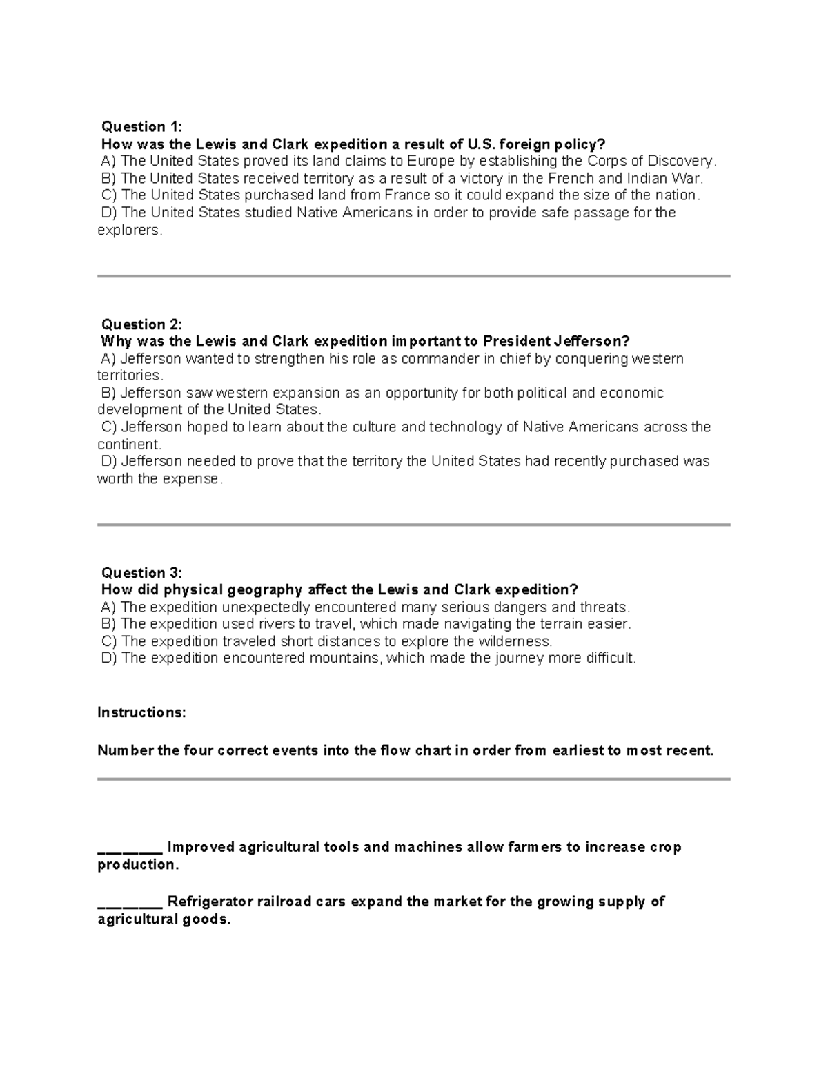 U.S. History Quiz Questions: Lewis and Clark to Civil Rights - Question ...