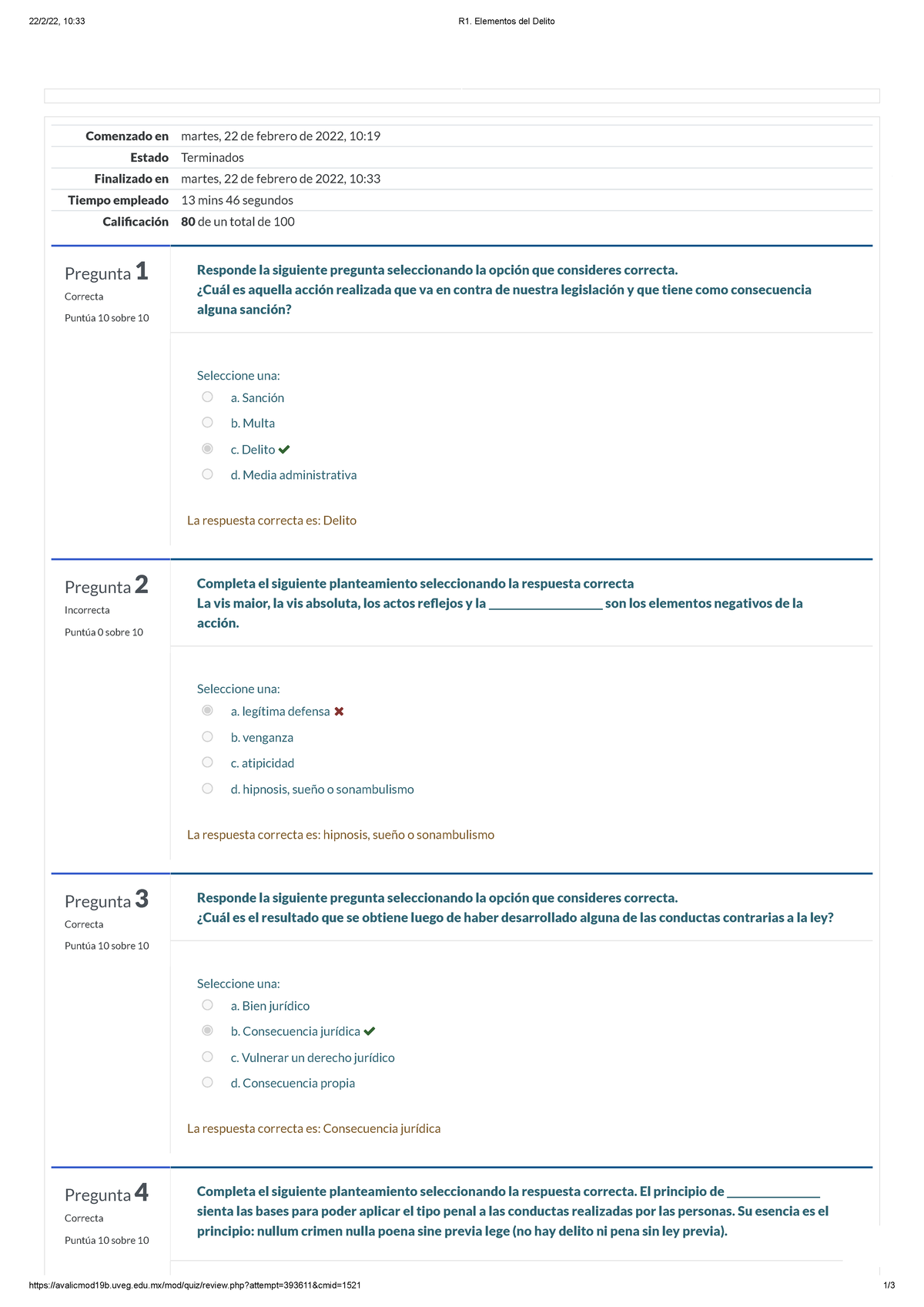 R1. Elementos del Delito - Cuestionario y Respuestas Correctas - Studocu