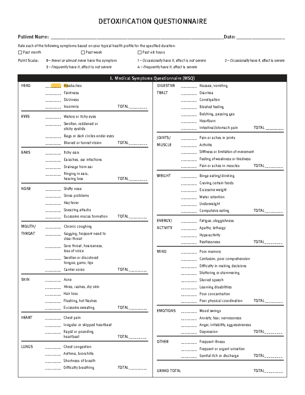 Detoxification Questionnaire - Patient Health Assessment - Studocu