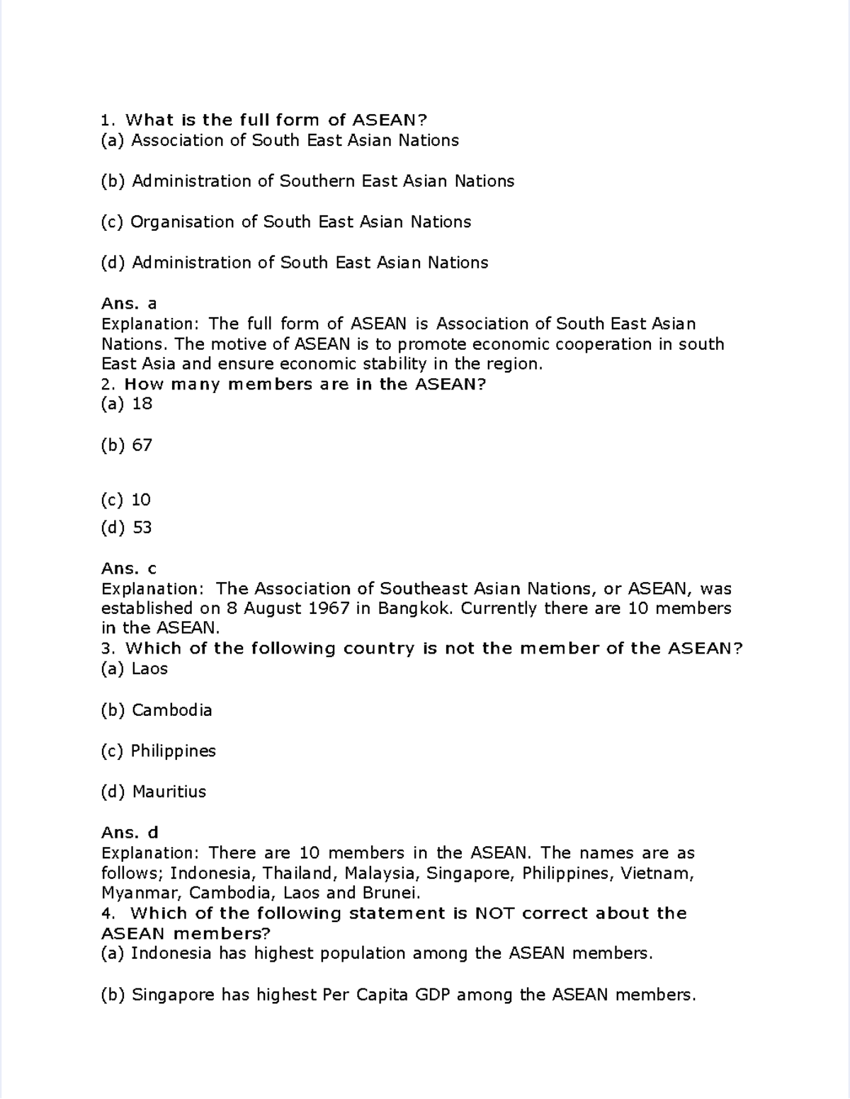 ASEAN Quiz Bee 2: Key Facts and Member Insights - Studocu