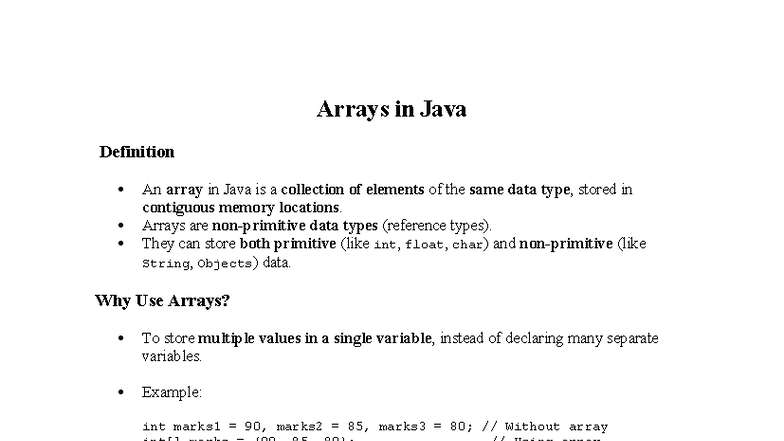 Java Arrays: Definition, Usage, and Accessing Elements - Studocu