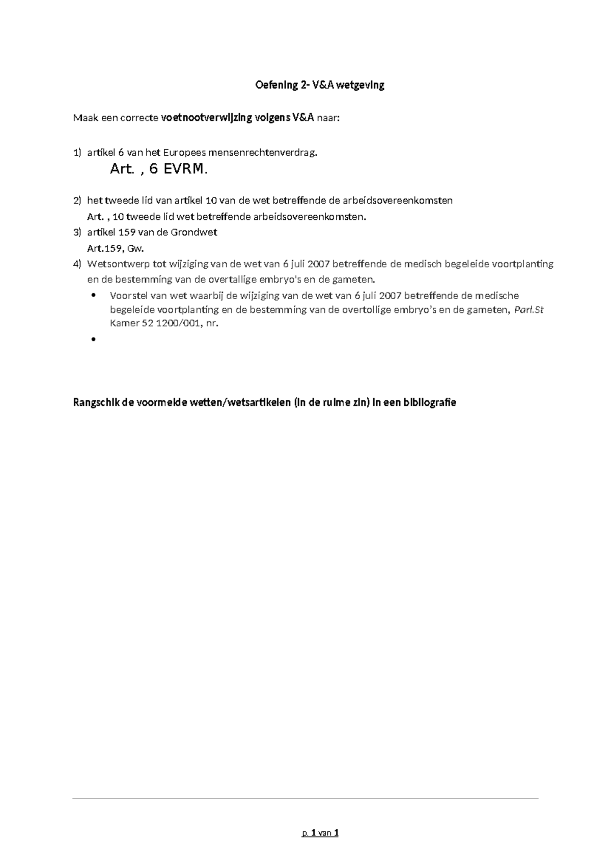Oefeningen verwijzingen wetgeving - Oefening 2- V&A wetgeving Maak een ...