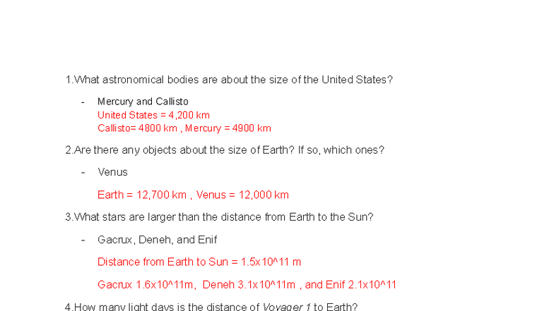 In-Class Assignment #1: Astronomical Bodies & Distances - Studocu