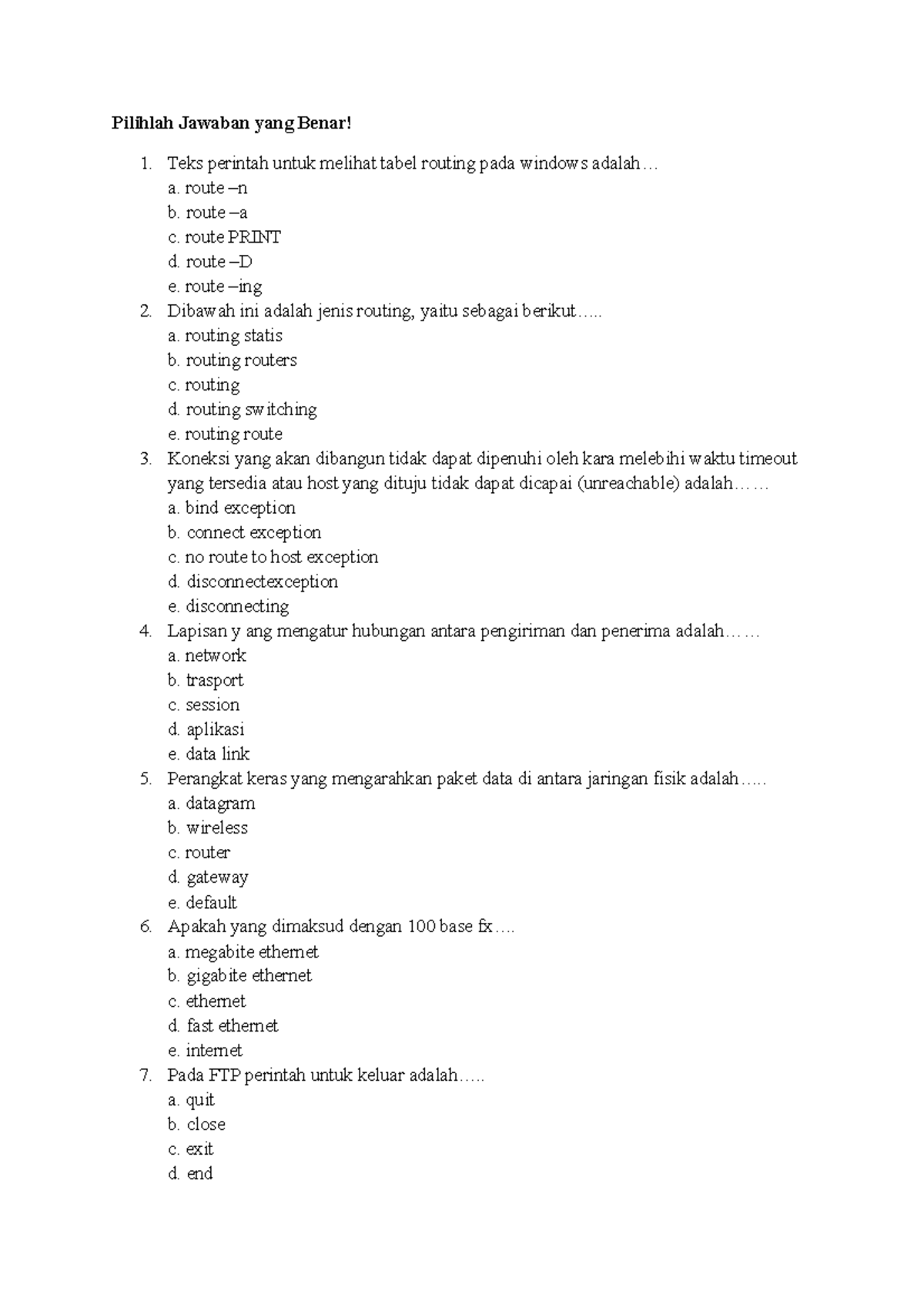 Soal - Routing Statis - Quiz 1 (IT-101) - Studocu