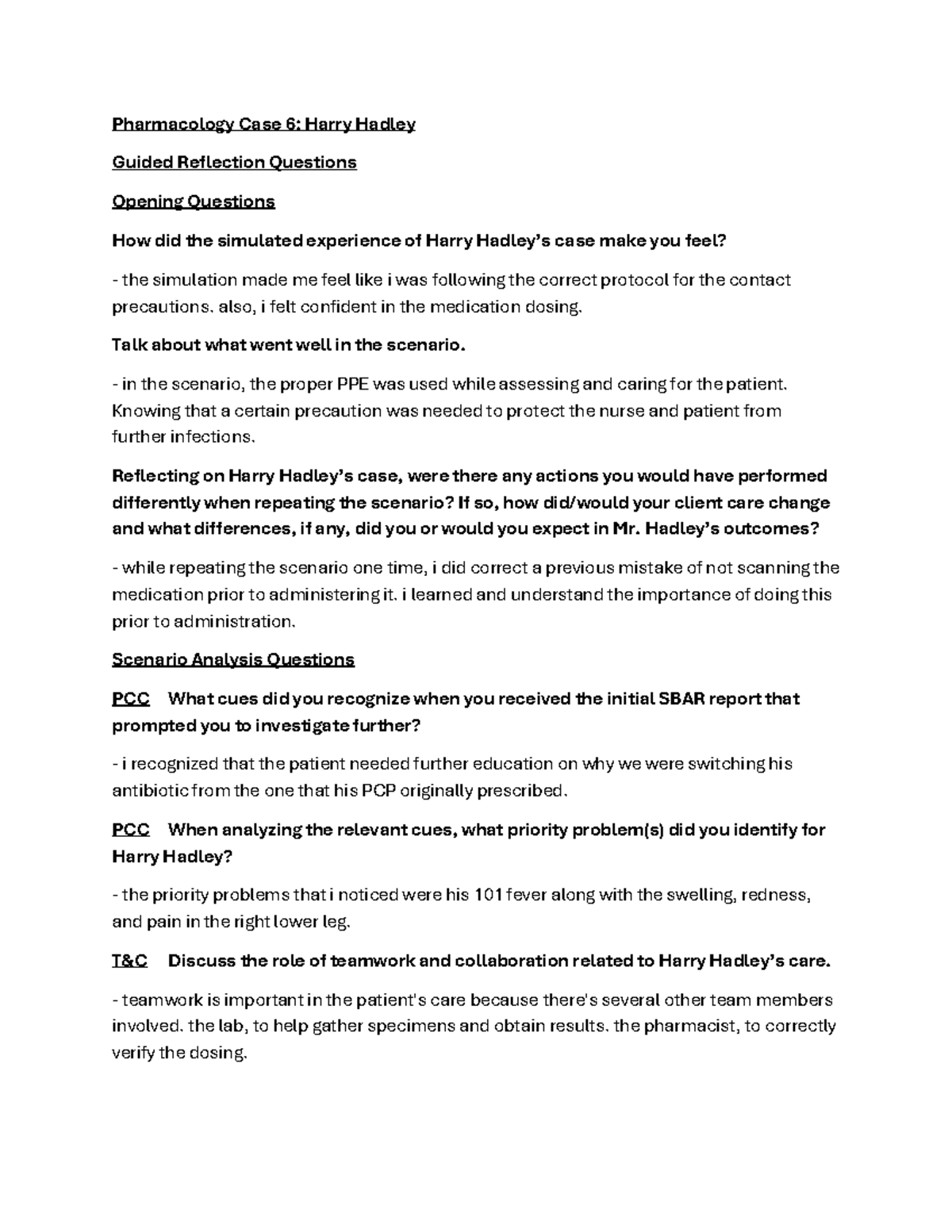 Pharmacology Case Study 6: Guided Reflection on Harry Hadley - Studocu