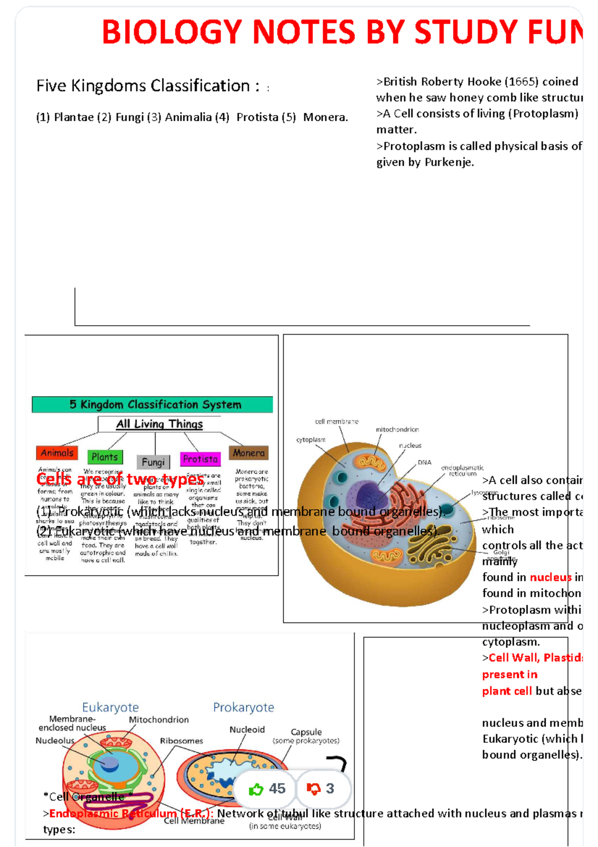BIOLOGY NOTES: Five Kingdoms Classification & Cell Structure Insights ...