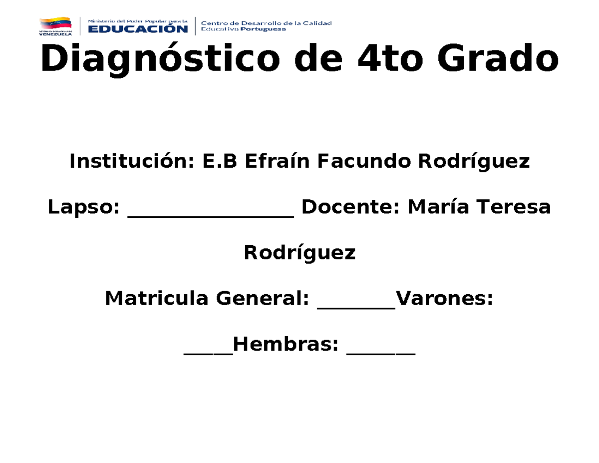 Diagnóstico Educativo 4to Grado 2025 - 2026 - Studocu