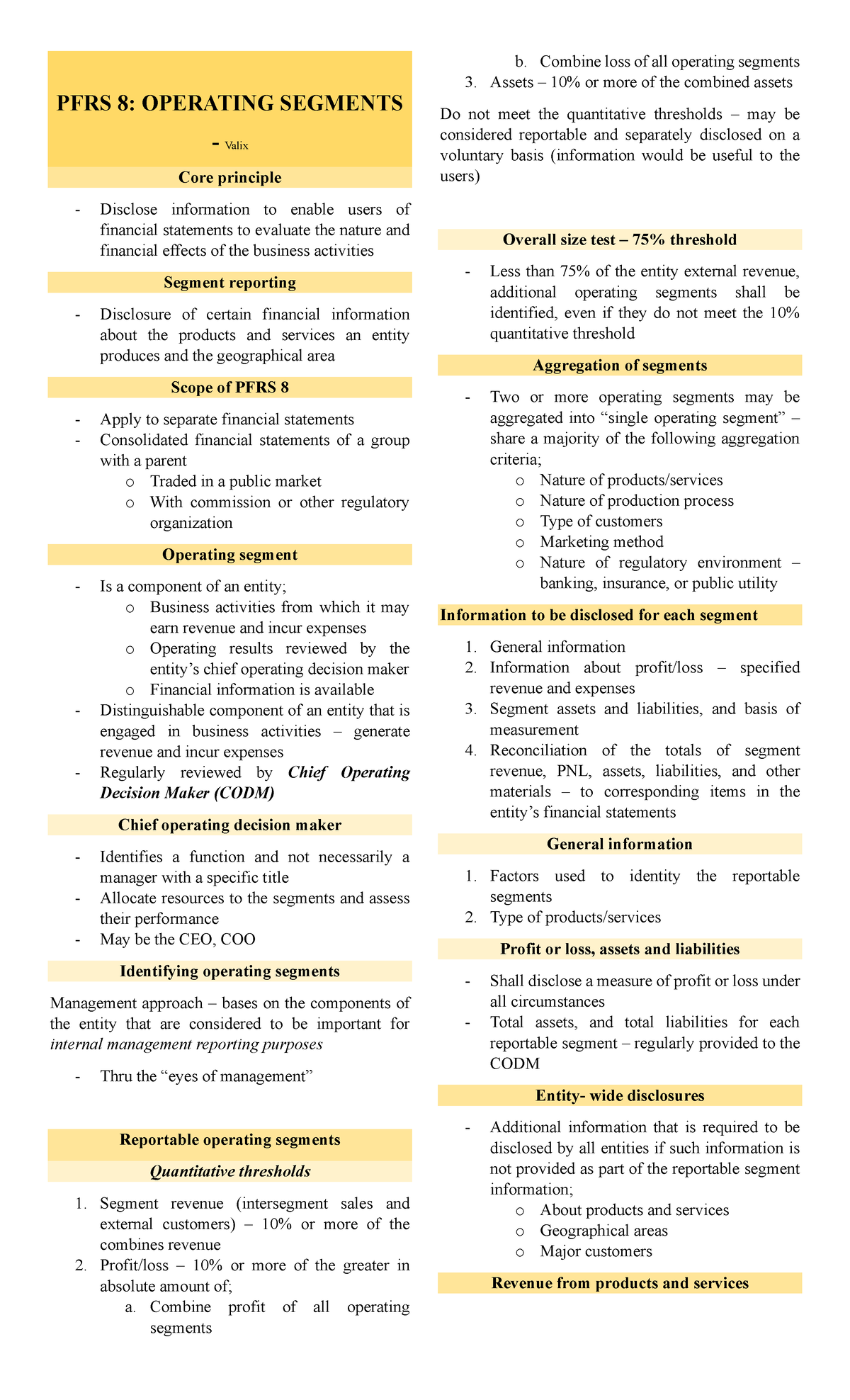 PFRS 8 Operating Segments: Detailed Insights and Reporting Guidelines - Studocu