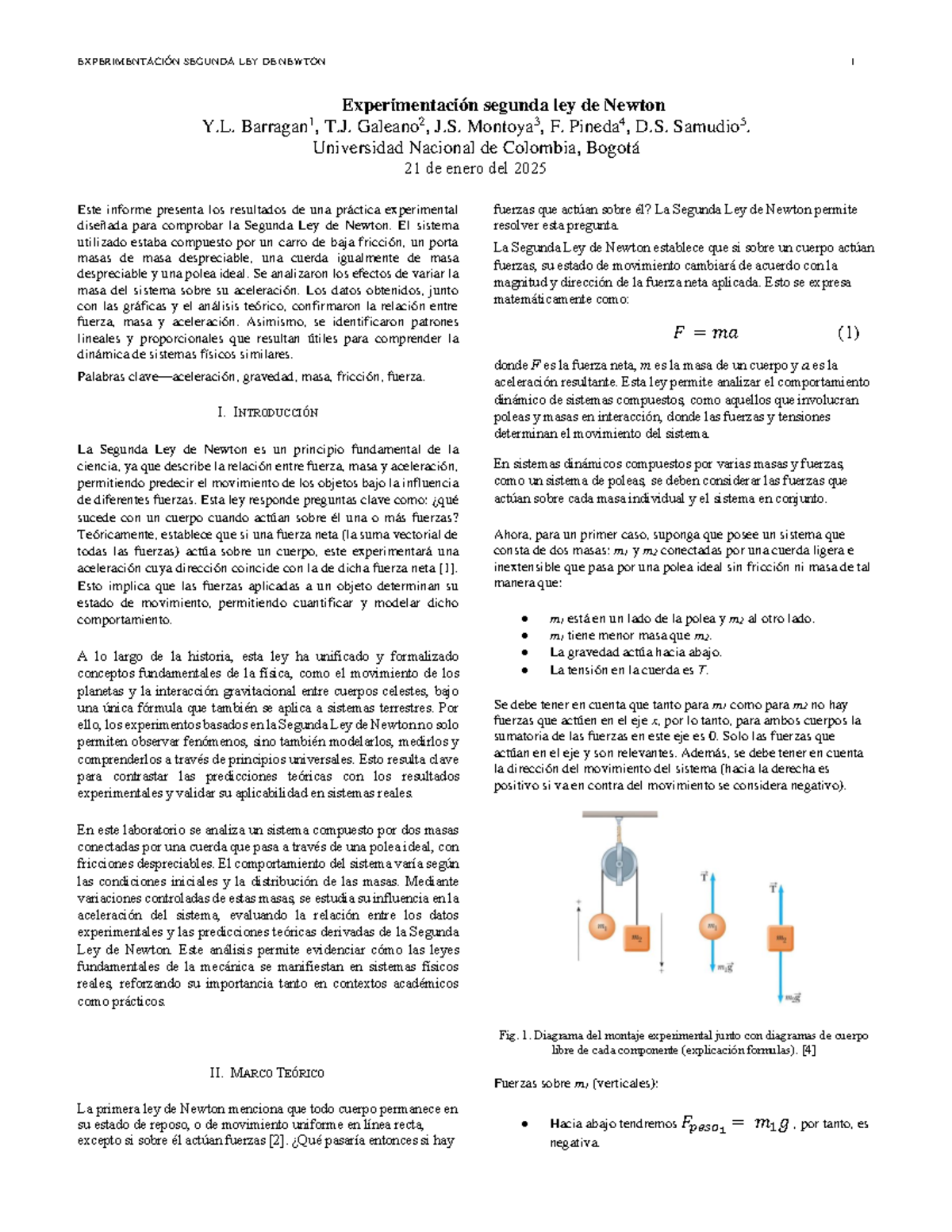 Informe Laboratorio 6 - Segunda ley de newton - Experimentación segunda ...