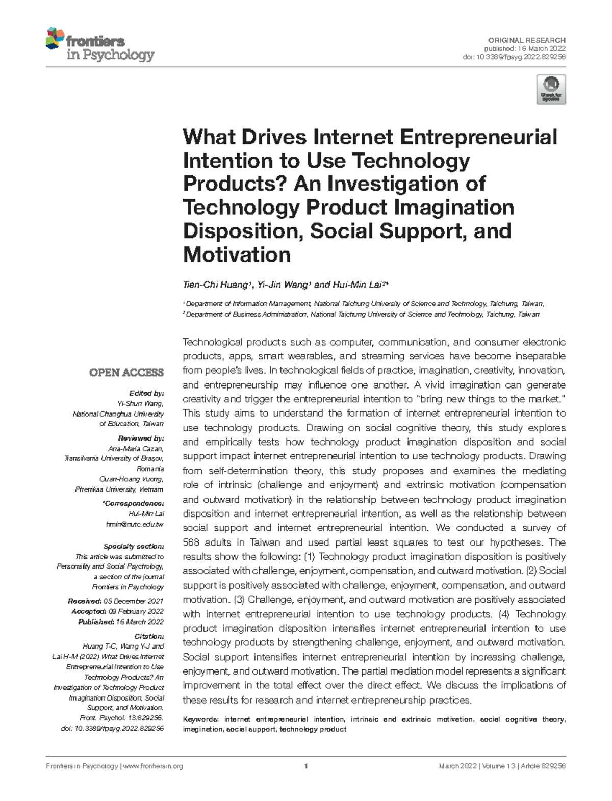 What Drives Internet Entrepreneurial Intention to Use Tech Products ...