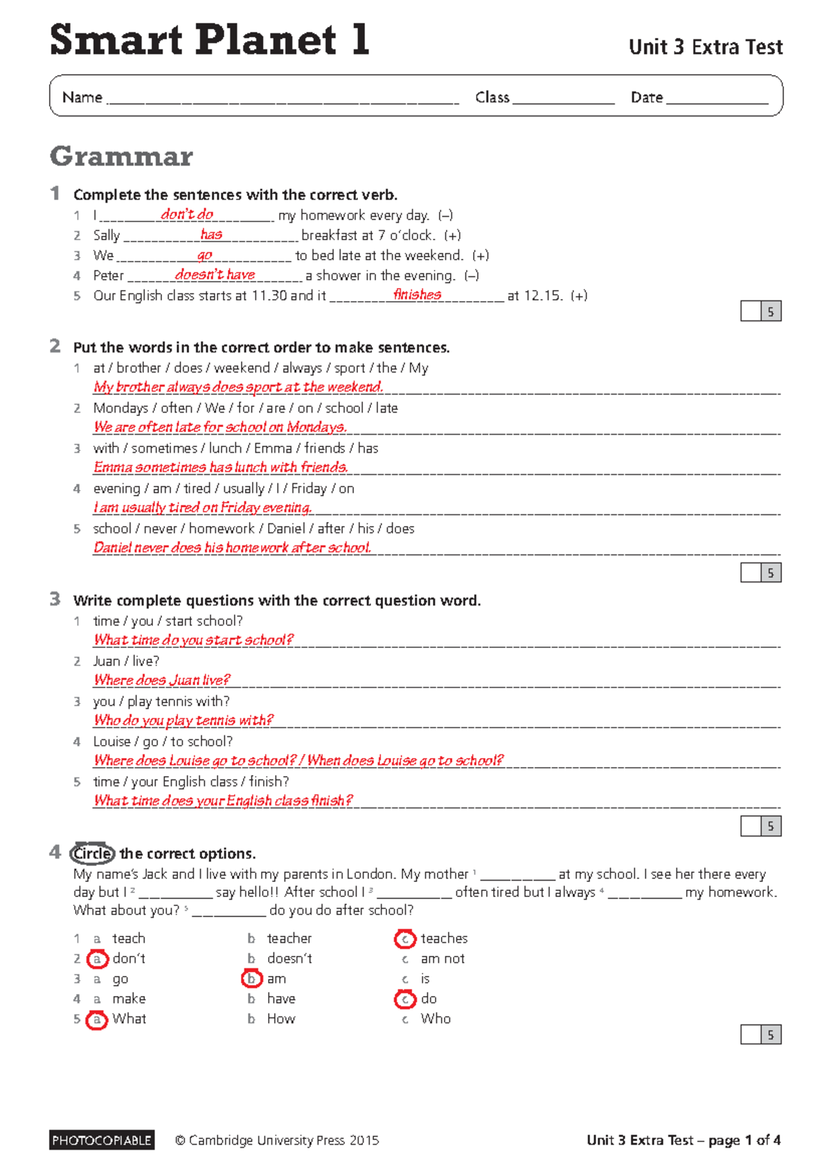 Unit 3 Extra Test with Answers for Grammar & Vocabulary - Studocu