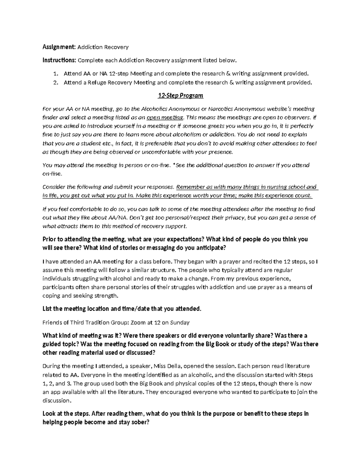 Week 5 Clinical Make-Up Assignment: Insights on Addiction Recovery ...