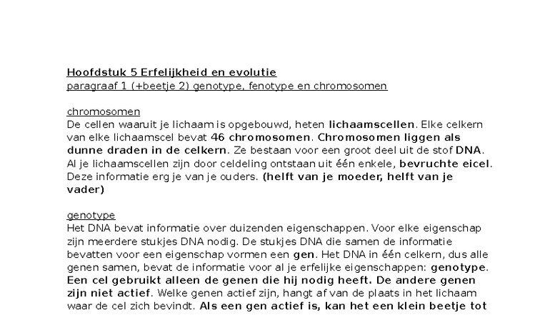 Hoofdstuk 5: Erfelijkheid en Evolutie – Genotype, Fenotype en ...