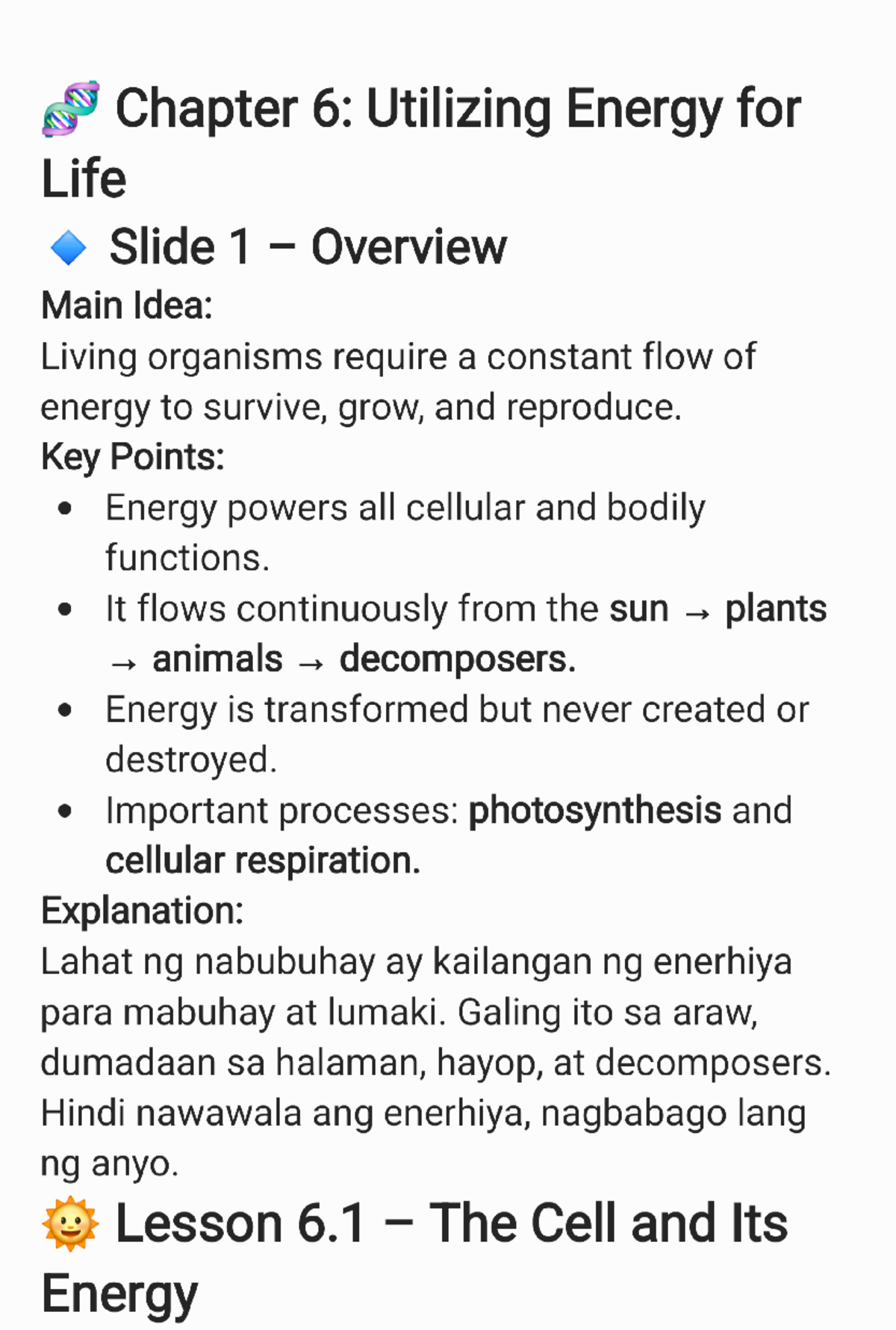 Chapter 6: Energy Utilization in Life Processes (BIO101) - Studocu