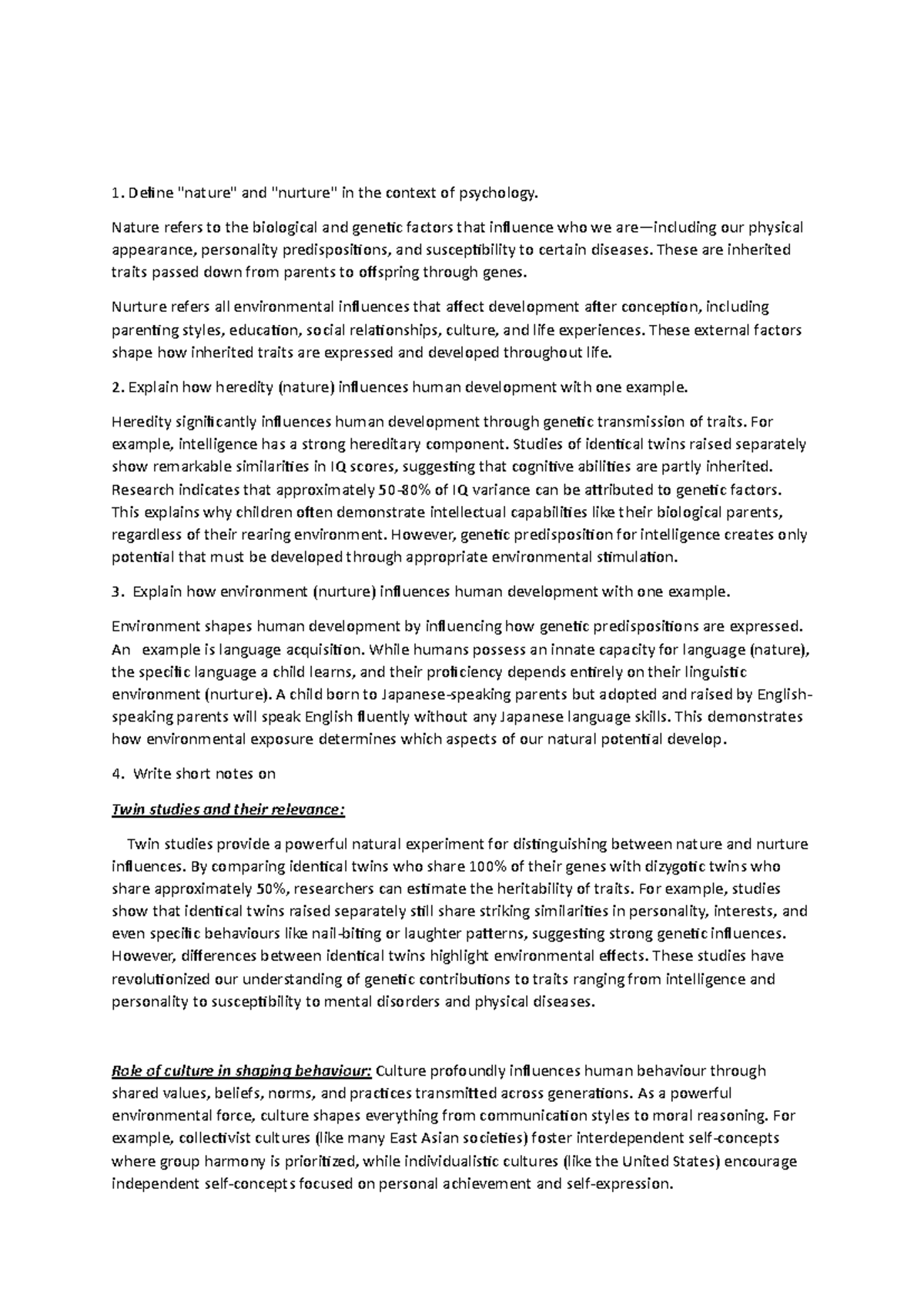 Child Psychology A1: Nature vs. Nurture in Human Development - Studocu