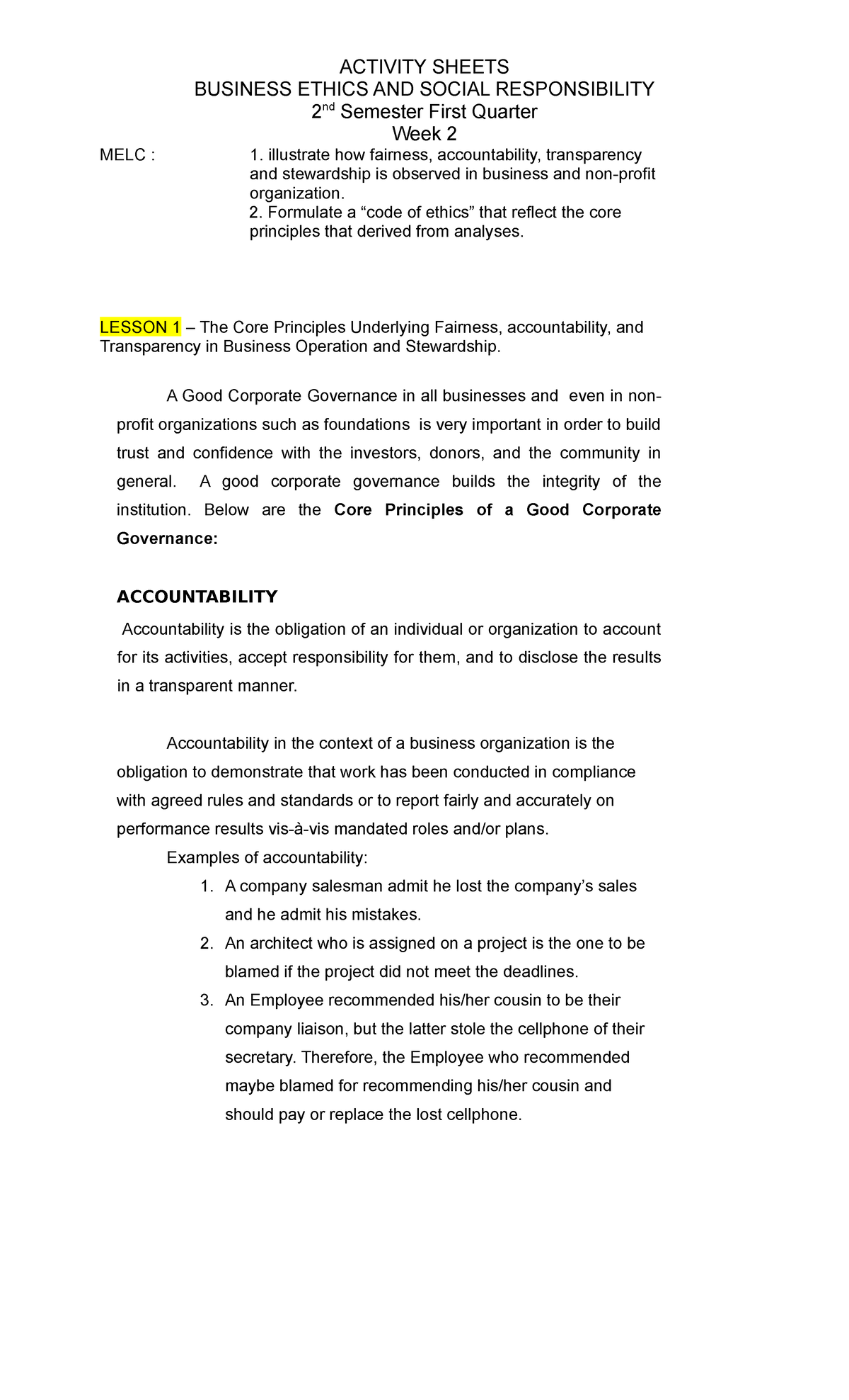 Business Ethics & Social Responsibility: Core Principles Overview - Studocu