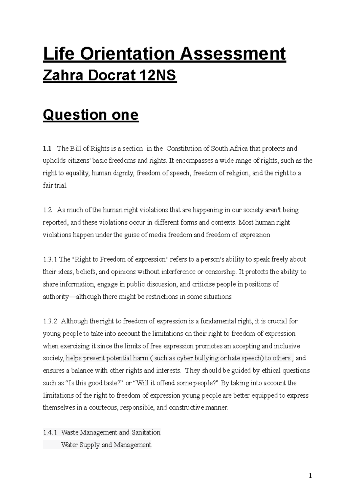 Life Orientation Assessment 12NS: Understanding Rights ...