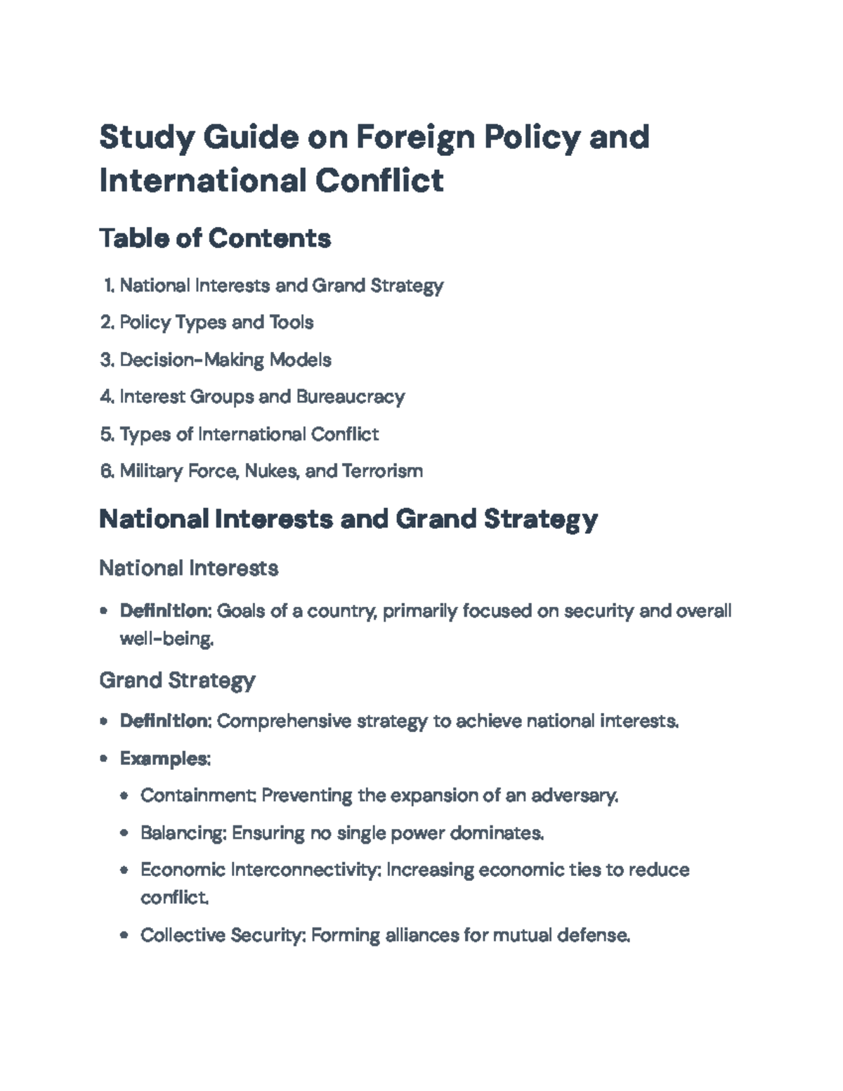 Study Guide: Foreign Policy & International Conflict Analysis - Study ...
