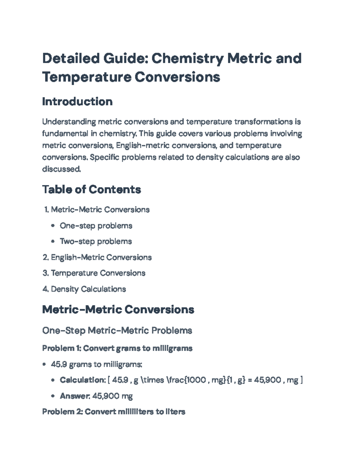 Comprehensive Guide to Chemistry Metric and Temperature Conversions ...